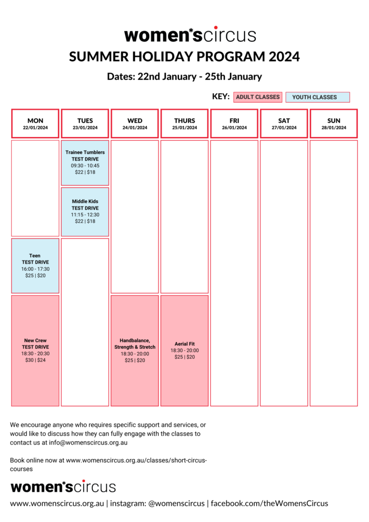 Summer Holiday Program out now! - Women's Circus